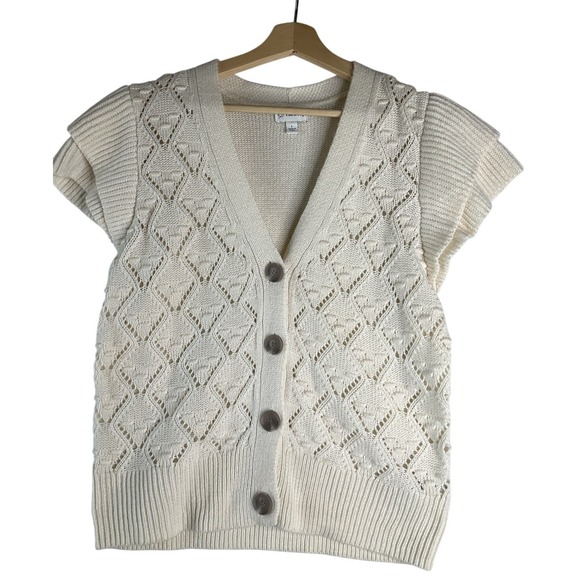 Cream | Sweaters | Crochet Crop Cottagecore Cream Flutter Sleeve Button ...